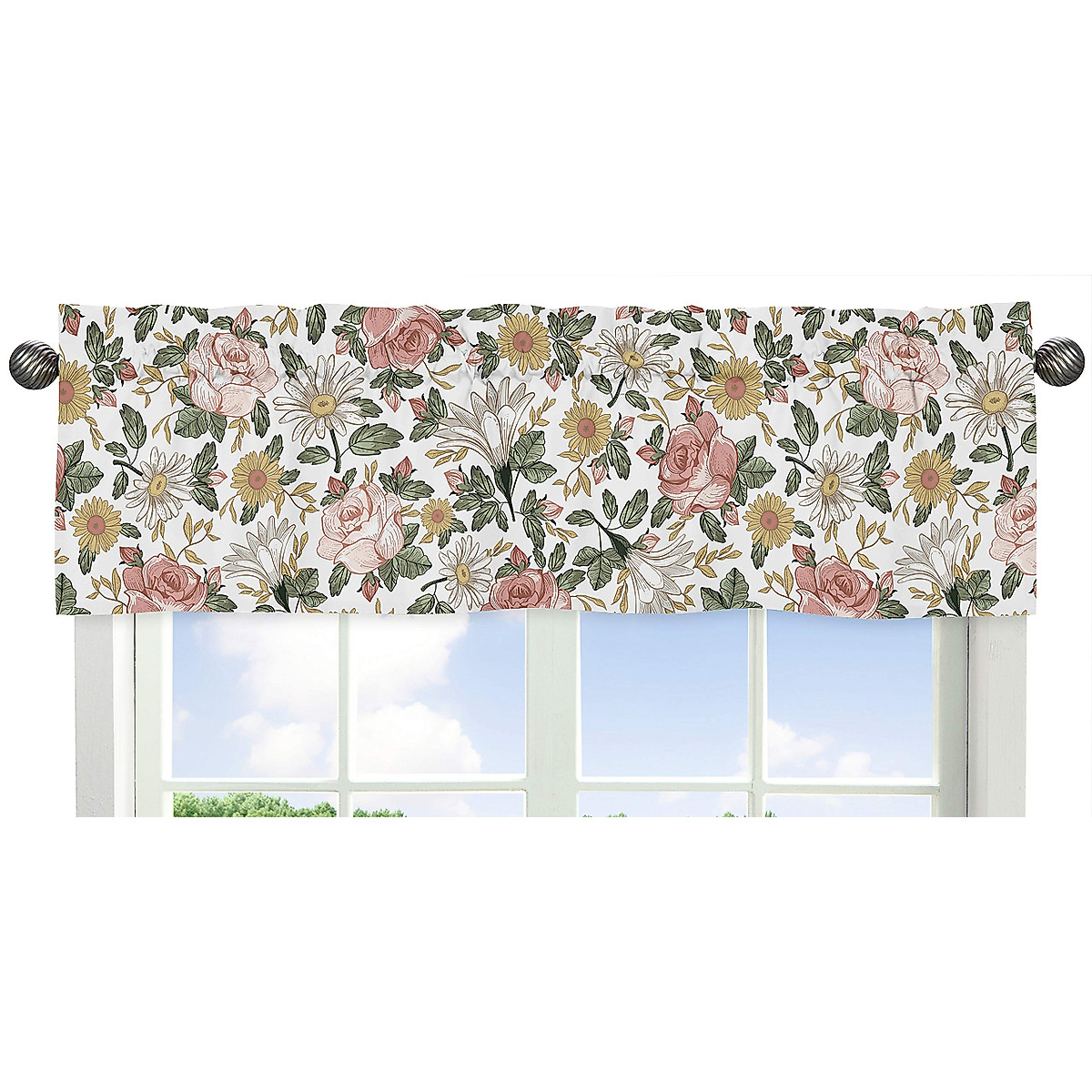 Sweet Jojo Designs Vintage Floral Boho Baby Girl Nursery Crib Bedding Set - 11 Pieces - Blush Pink, Yellow, Green and White Shabby Chic Rose Flower Farmhouse