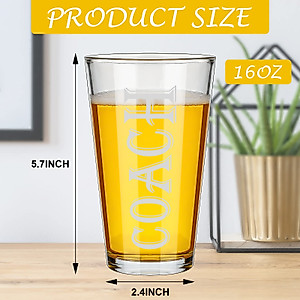 Newtay 3 Pieces Coach Pint Glass Football Soccer Softball Basketball Coach Gifts 16 oz Baseball Drinking Glasses for Drinking Water Wine Say Your Thanks to Coach Suitable for Both Men or Women