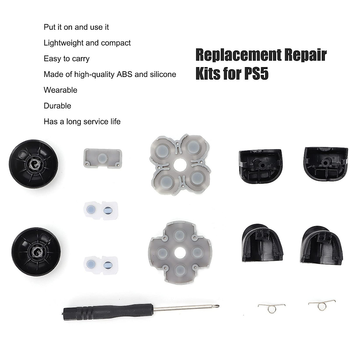PS5 Controller Replacement Parts Kit for PS5 Handle Conductive Rubber Pad Rocker + 3D Plastic Cap + L12 Replacement Buttons Set Repair Kit
