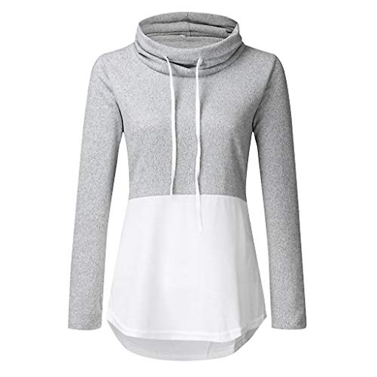 Women Cowl Neck Casual Tunic Sweatshirts Mitiy Drawstring Long Sleeve Color Block Patchwork Pullover Tops