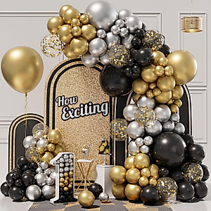 Bonropin 152pcs Black and Gold Balloons Garland Arch Kit with Black Gold Silver Balloons Gold Confetti Balloons New Year Ballons for Retirement Wedding Graduation New Year Birthday Party Decoration