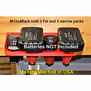 Milwaukee Makita Bosch 12V Battery Holder Mount Wall Rack 4 slot M12 BAT414 BL1014 USA PN M12x4Rack