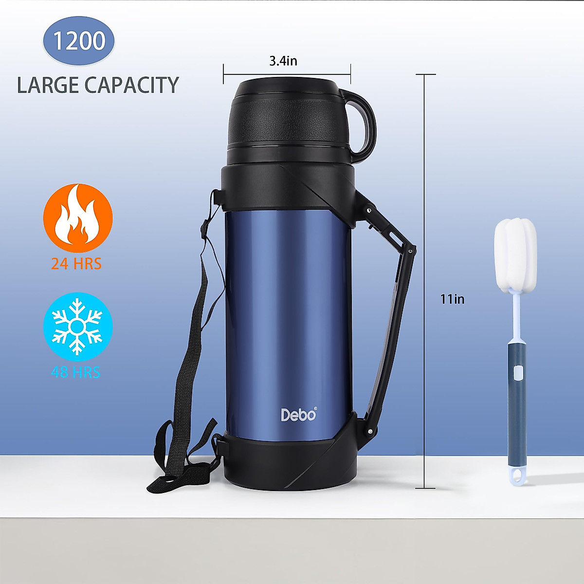 Insulated Vacuum Bottle 41oz,Travel Thermos For Hot/Cold Drink,18/8 Stainless Steel Water Bottles Bpa Free, Vacuum Bottle With 2 Plastic Cup,Thermos For Hot Drink For 24 Hours.(Starry Blue)
