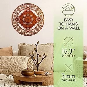 WoodfulArt Wood Wall Decor Shine on Diamond Mandala - Hanging Wood Wall Art with Engraved Design, Flower of Life Wooden Decoration - Sacred Geometry Wall Art for Home & Yoga Studio - 15.3" W x 15.3" H