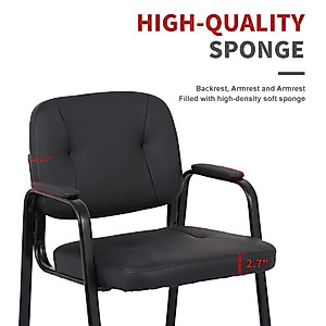 CLATINA Waiting Room Guest Chair Leather Reception Chairs with Bonded Leather Padded Arm Rest Upholstered Fabric Seat Sled Base for Conference Reception Office Home Side Desk Chair Black (2 Pack)
