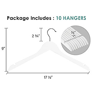 StorageWorks White Wooden Hangers, 10 Pack Slim Natural Wood Hangers, Premium Solid Wood Clothes Hanger for Tank Top, T-Shirt, Strap Dress
