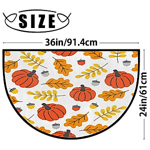 Autumn Pumpkin Half Round Doormat, Fall Thanksgiving Harvest Non-Slip Half Circle Area Rug Durable Washable Welcome Mats for Front Door Indoor Outdoor Patio Home Kitchen Absorbent Doormats 24 x 36 in