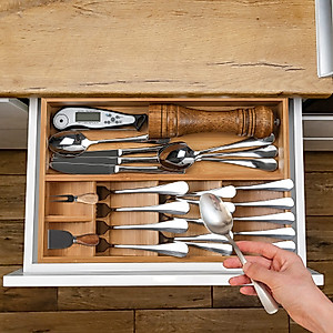 Reviaras Kitchen Drawer Organizer, Bamboo Kitchen Drawer Organizer, Kitchen Drawer Organizer for Silverware