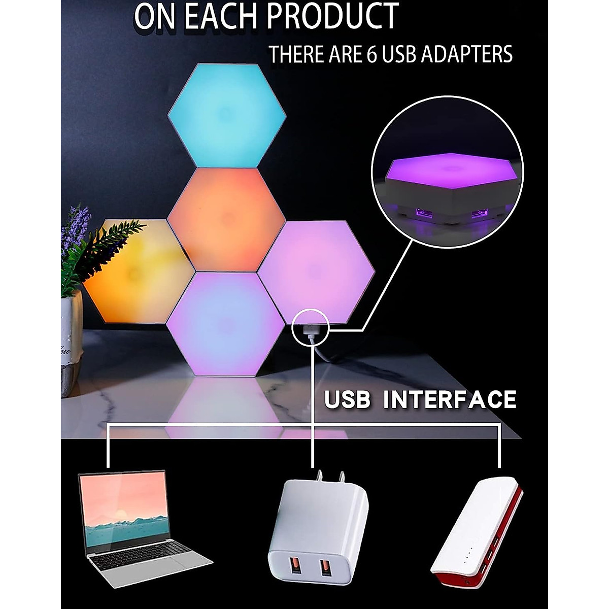 Hexagon Led Lights, Smart DIY Hexagon Wall Lights with Remote, Dual Control Hexagonal LED Light Wall Panels with USB-Power, Geometry Hex Lights Touch Used in Game Room Decor, Party