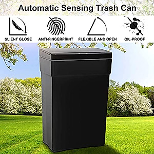 Kitchen Trash Can 2 Pack 13 Gallon Automatic Trash Cans Stainless Steel Trash Can Bathroom Touch Free Trash Can Anti-Fingerprint Trash Can for Bathroom, Powder Room, Bedroom,Black