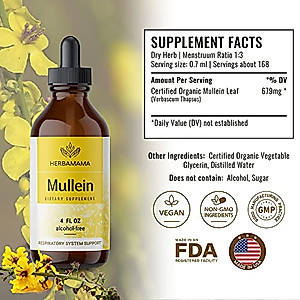 Mullein Leaf Tincture - Lung Cleanse - Vegan Mullein Drops - Lung Detox - Respiratory Health and Immune Support Drops - Natural Supplement Liquid Extract 4 fl.oz.