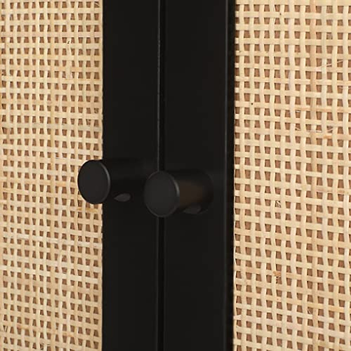 wirrytor 2 Sets of Storage Cabinet with Handmade Rattan Decorated Doors, Rattan Sideboard Buffet Cabinet with Storage for Living Room, Dining Room, Entryway, Kitchen, Black