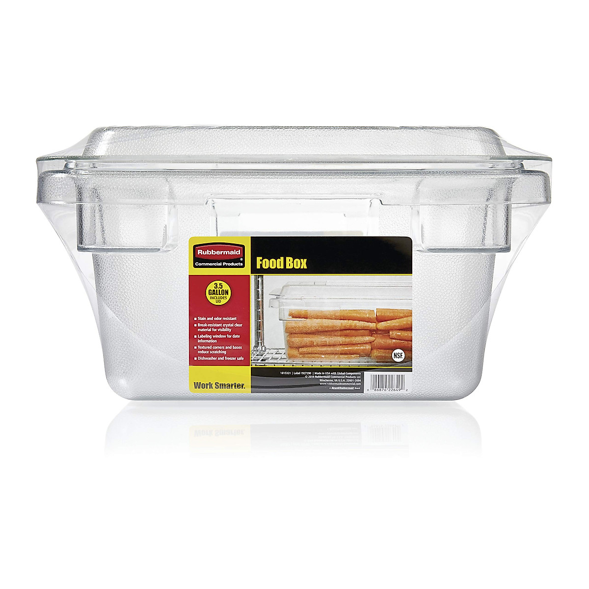 Rubbermaid Commercial Products 1815321 Food/Tote Box Storage Container with Lid, Plastic, Clear (Container and Lid)