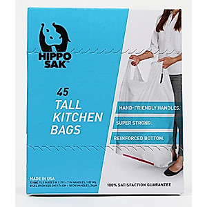 Hippo Sak HippoTrash45Count Tall Kitchen Trash Bag with Handles, White, 13 Gallon