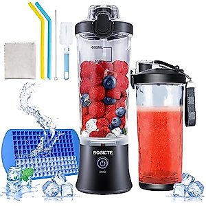 Portable Blender, BOSICTE Personal Size Blender for Shakes and Smoothies with 6 Blades, 20 Oz Mini Blender Cup with Travel Lid and USB Rechargeable for Office, Gym, Kitchen (Black)