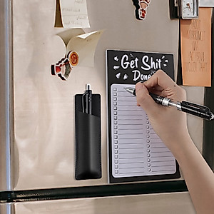 KINBOM 2pcs Leather Magnetic Pen Holder for Refrigerator PU Leather Pen Pouch Holder for Fridge or Other Metal Surfaces (Black)