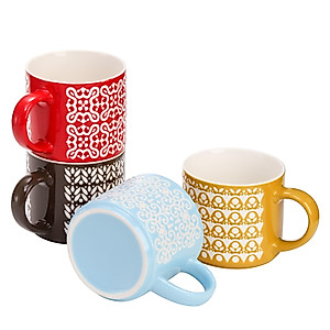 Hiceeden Set of 4 Stackable Coffee Mugs with Rack, 15 oz Colorful Ceramic Coffee Mugs with Metal Stand, Coffee Cup Set for Espresso, Cocoa, Latte, Americano, Cappuccino, Tea, Milk, Multi-colored