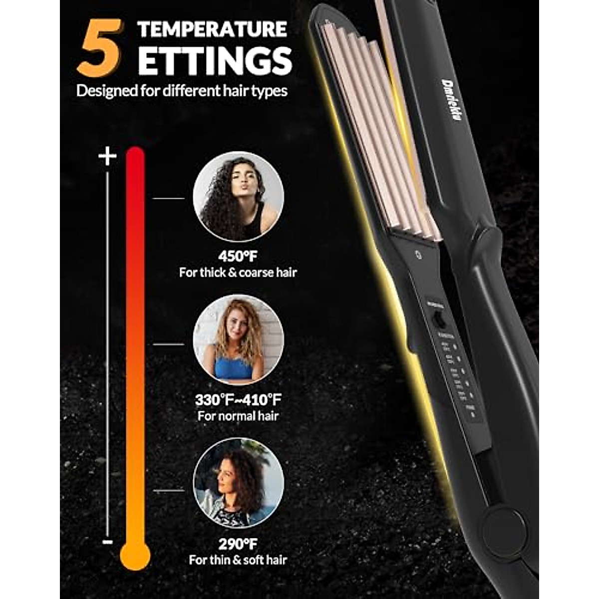 Dmriektu Hair Crimper for Volumizing Fluffy Hairstyle, Crimper Hair Iron with Ceramic Plates, Crimping Iron Tool for Women Girls Hair Waver Dual Voltage, Auto Off