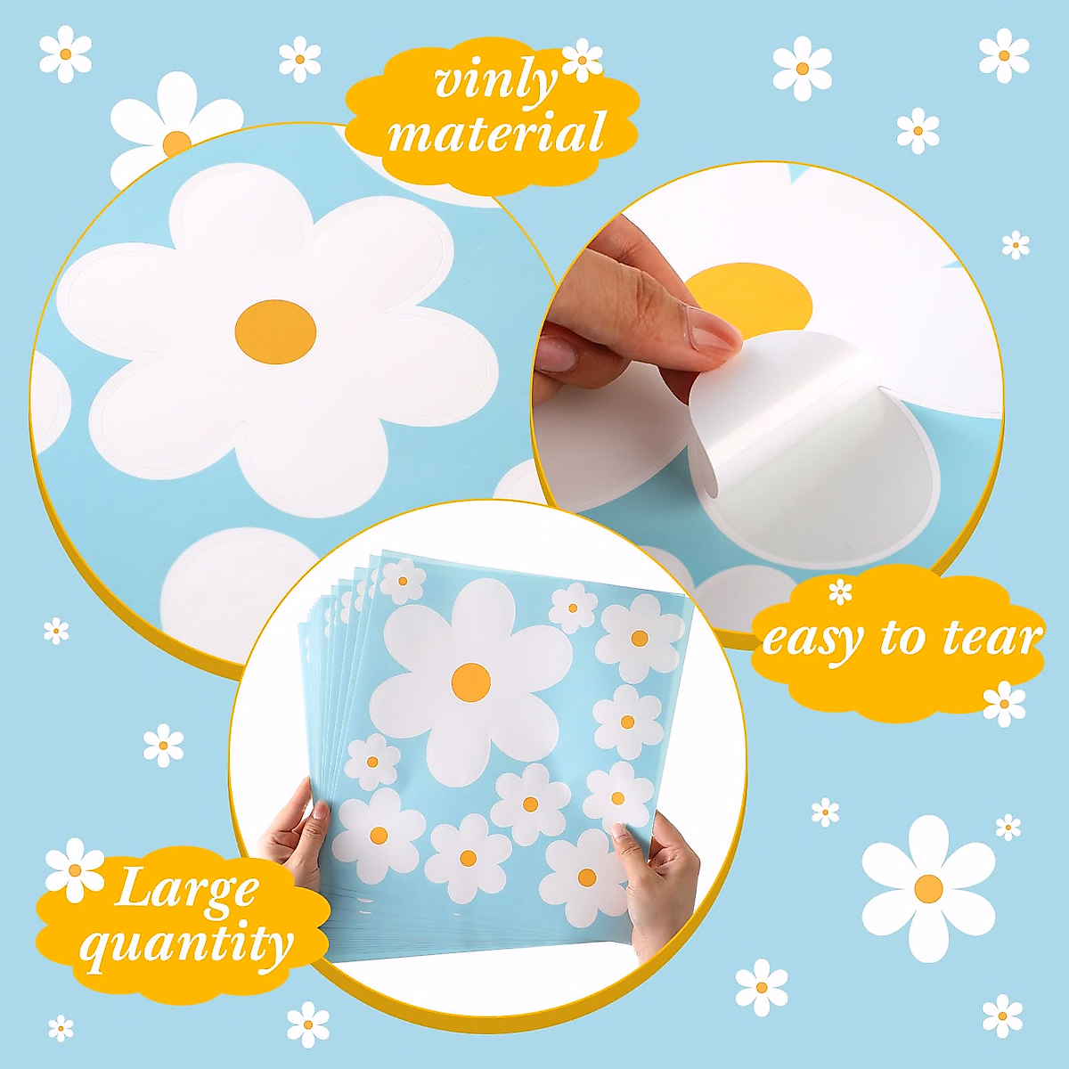 165 Pieces 15 Sheet Large Daisy Wall Decals Daisy Flower Wall Stickers Vinyl Peel and Stick Floral Wall Decal Daisy Wall Decor for Nursery Playroom Bedroom Living Room Wall(Fresh)