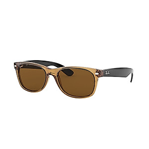 Ray-Ban RB2132 New Wayfarer Square Sunglasses, Honey/Polarized B-15 Brown, 55 mm