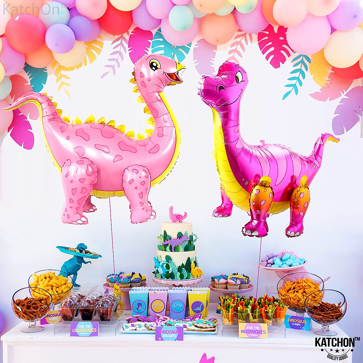KatchOn, Giant Pink Dinosaur Balloons - 35 Inch, Pack of 2 | Dinosaur Pink Balloons, Pink Dinosaur Birthday Decorations | Girl Dinosaur Balloons, Girl Dinosaur Party Decorations | Pink Dino Balloons