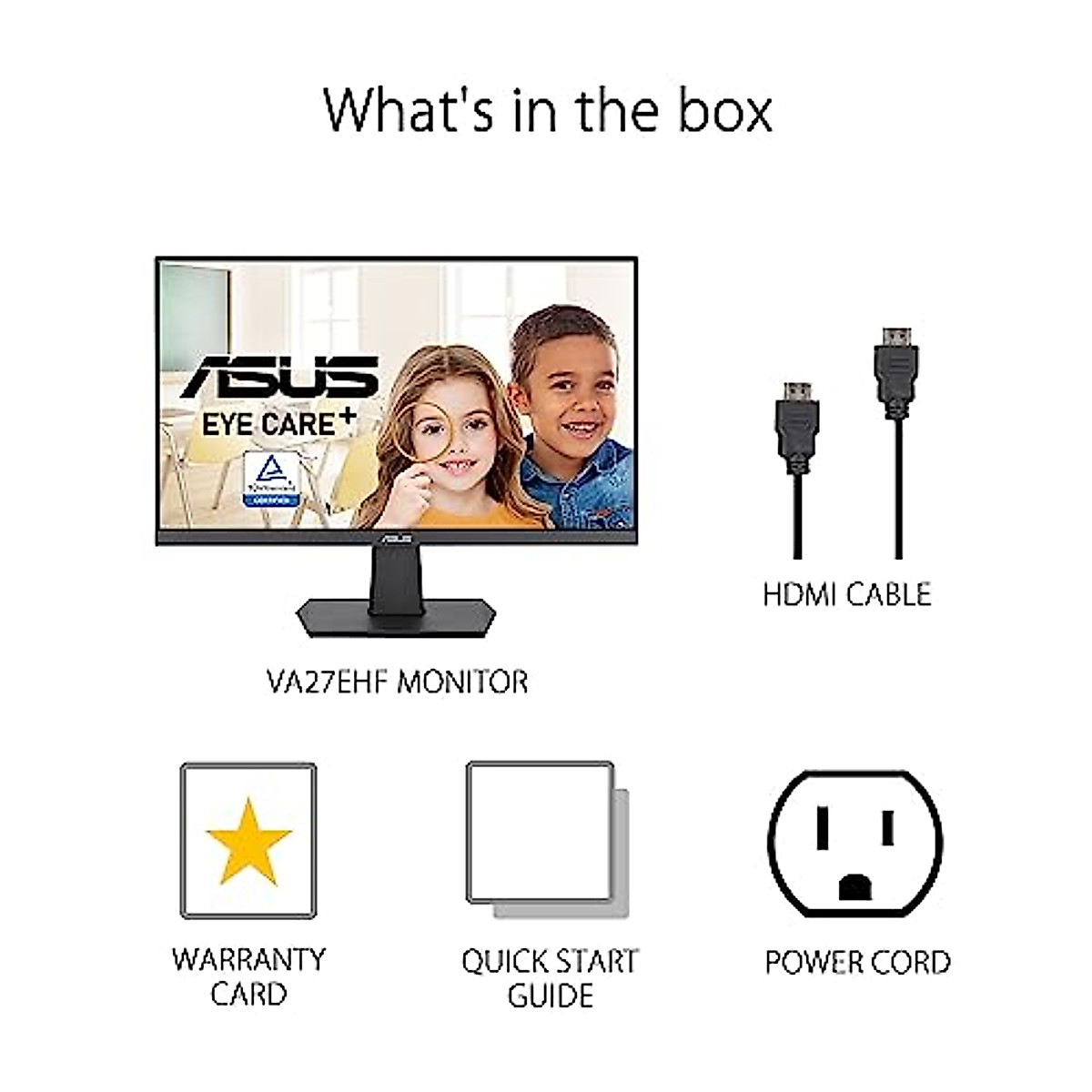 ASUS 27 Inch Monitor - 1080P, IPS, Full HD, Frameless, 100Hz, 1ms, Adaptive-Sync, for Working and Gaming, Low Blue Light, Flicker Free, HDMI, VESA Mountable, Tilt - VA27EHF,Black