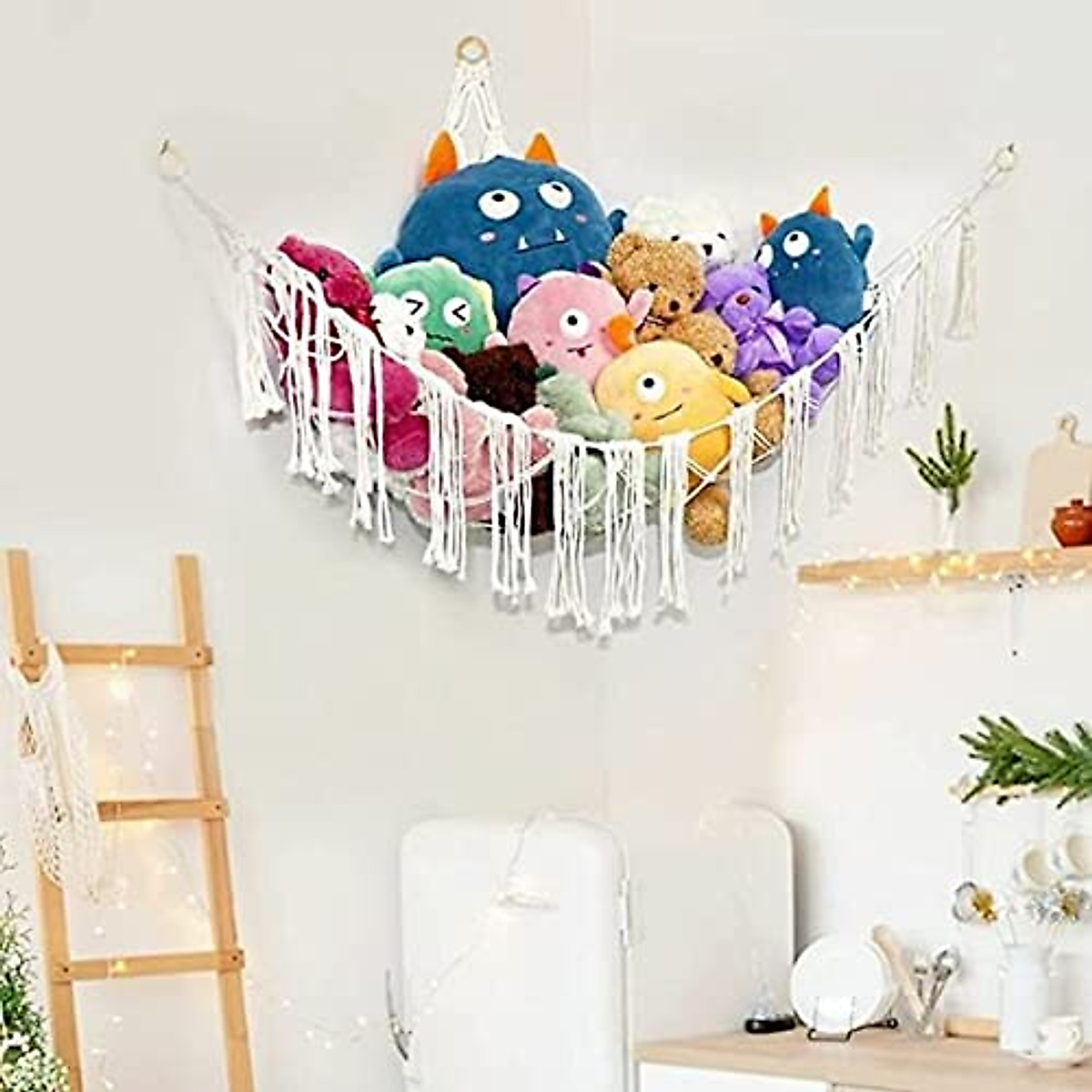 Lovely Baby Genius Stuffed Animal Net, Toy Hammock with 3 Strong Metal Hook - Macrame Stuffed Animal Hammock for Kids Room, Squishmallow Net