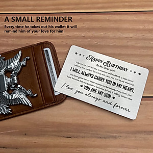 Renaissancey Son Birthday Card, Laser Engraved Wallet Card, Unique Gift for Son, Stainless Steel, 3.38"x2.13"x0.04"