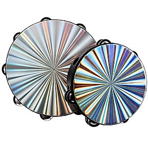 YOUEON 2 Pack Radiant Tambourine with Double Row Jingles, 8/10 Inch Wood Handbell Music Reflective Drum, Hand Drum Percussion Instrument for Church, Tambourine for Dance, Party, KTV