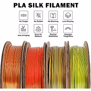 Silk Filament 1.75mm PLA Bundle - ERYONE PLA 3D Printer Filament -Dual Color 3D Printing Filament Dimensional Accuracy +/- 0.03mm, 250g * 4 Spools