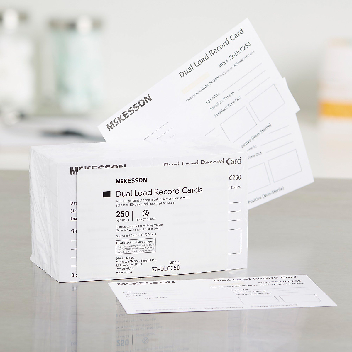 McKesson Dual Load Sterilization Record Card for Steam and EO Gas Processes - White, 3 in x 5 in, 250 Count, 1 Pack