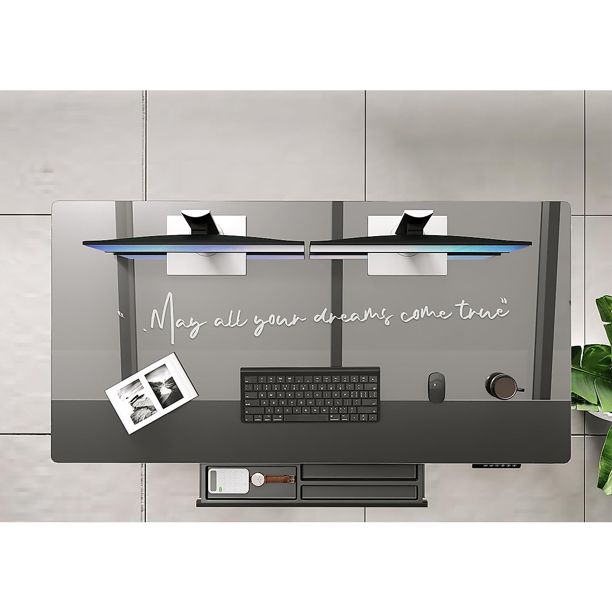 INNOVAR Glass Standing Desk with Drawers, 48×24 Inch Adjustable Stand Up Desk, Quick Install Home Office Computer Desk, Black