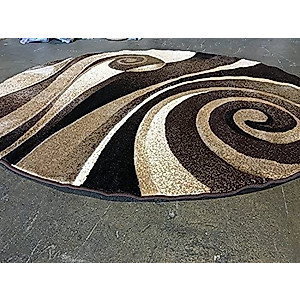 Modern Round Contemporary Area Rug Chocolate Brown Black Beige Abstract Sculptured Design 258 (4 Feet X 4 Feet )