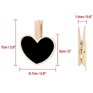uxcell 10pcs Mini Chalkboards Signs with Wooden Clip Wood Heart Design Chalkboard Tag for Weddings Birthday Party Message Board Signs Table Number Reminder Price Tag