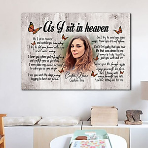 Memorial Gifts for Loss of Loved one, Sympathy Gift for Loss of Sister Daughter Mom Dad - As I Sit In Heaven Canvas - VTQ131 (16x12 inch)