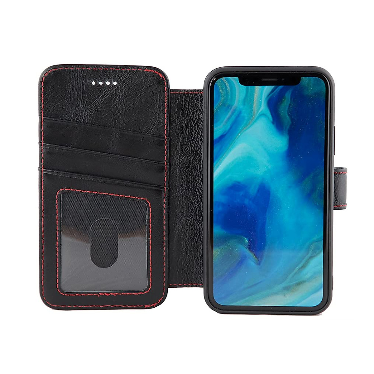 Wilken iPhone 14 Pro Leather Wallet Case with Detachable Magnetic Phone Case | Compatible with MagSafe and All Wireless Charging Accessories | Leather Magnetic Wallet Case (14 Pro, Black)