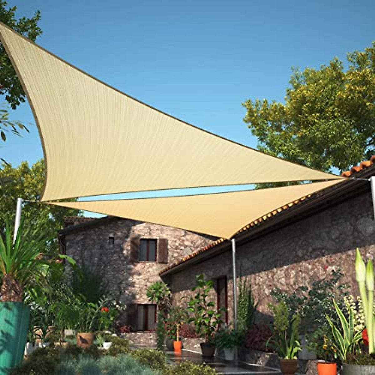 ShadeMart 8' x 8' x 8' Beige Triangle Sun Shade Sail Canopy smTAPT08 Fabric Cloth Screen, Water Air Permeable & UV Resistant, Heavy Duty, Carport Patio Outdoor - (We Customize Size)