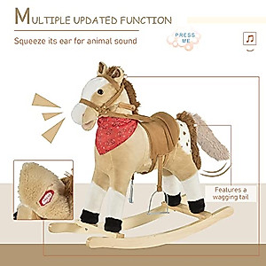 Qaba Kids Plush Ride-On Rocking Horse Toy Cowboy Rocker with Fun Realistic Sounds for Child 3-6 Years Old, Beige