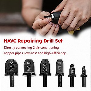 HVAC Tools Drill Bit Set, Air Conditioner Copper Pipe Expander Swaging Tool, Copper Tube Flaring Tool Spin Bit Set, 6 Pcs Bit Kit Includes 1/4'', 3/8'', 1/2'', 5/8'', 3/4'', 7/8'' Bits