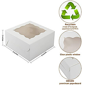 Colovis 30 Pcs White Bakery Boxes with Window, 6 X 6 X 3 Inches, White Paperboard Treat Boxes for Cookies, Pastry, Cookies, Strawberries, Macarons