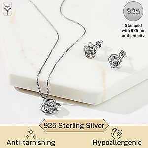 MAX + STONE 1/4 Carat Natural Diamond Love Knot Stud Earrings and Pendant Necklace for Women in 925 Sterling Silver (I2-I3, 0.25 ct.tw) Diamond Jewelry Set