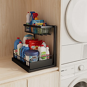 Floridy Under Sink Organizer, Pull Out Under Sink Organizers and Storage l Shaped, Under the Sink Organizer Bathroom Kitchen Cabinet Organizer Shelf and Storage