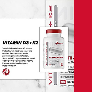 Metabolic Nutrition Vitamin D3 + K2, Bone and Heart Health Formula, Immune Support, 90 Veggie Caps Max Dose