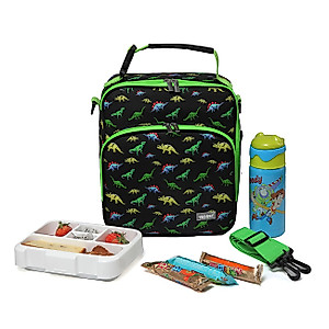 VASCHY Lunch Boxes Bag for Kids, Reusable Lunch Box Containers for Boys and Girls with Detachable Shoulder Strap, Insulated Lunch Coolers for School Cute Dinosaur