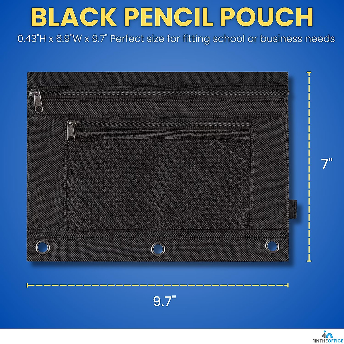 1InTheOffice Black Pencil Pouch, 3 Ring Binder Pencil Bag, Pencil Case with Double Pocket and Mesh Window, 4 Pack (Canvas Black)