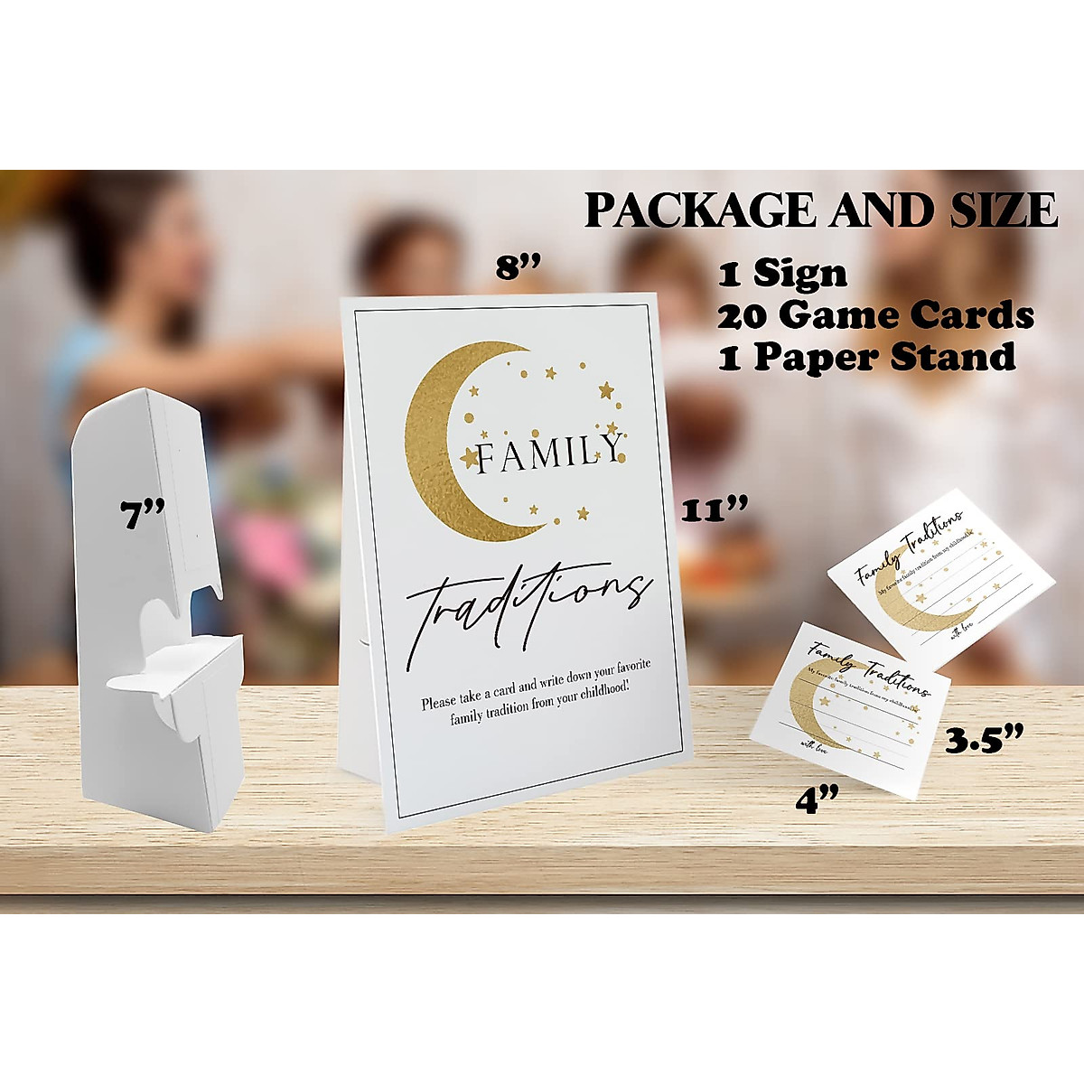 Golden Moon Theme Favorite Family Traditions Baby Shower Games Set(1 Sign and 20 Cards), Games for Baby Shower, Wedding Shower Bridal Shower, Game Night, Gender Reveal Party, Family Day Decorations 06