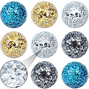 8 Pieces Mosaic Glass Orbs Balls Mosaic Sphere Glass Globe Decorative Orbs Centerpiece Balls Decorative Glass Balls for Bowls Vases Dining Table Centerpiece Decor