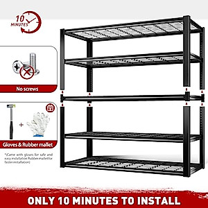 REIBII 48''W Garage Shelving 2500LBS Storage Shelves Heavy Duty Garage Shelves 5 Tier Adjustable Metal Shelves for Garage Storage Rack Heavy Duty Shelving Industrial Utility Shelf,48''W X 72''H X18''D