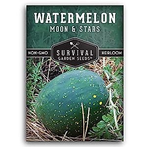 Survival Garden Seeds - Moon & Stars Watermelon Seed for Planting - Packet with Instructions to Plant and Grow Melons in Your Home Vegetable Garden - Rare Super Sweet Non-GMO Heirloom Variety