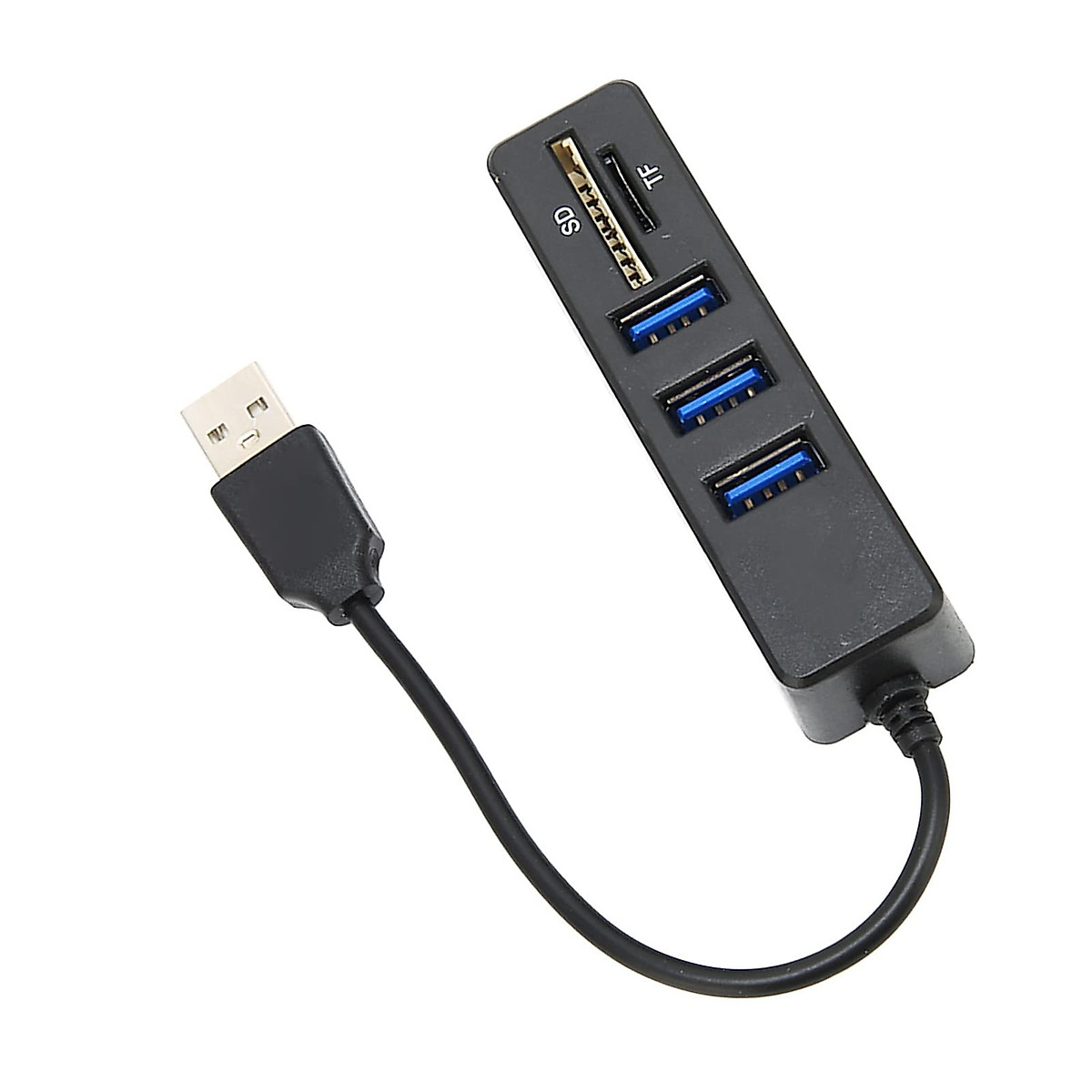 3 Port USB2.0 Hub, USB Data Hub Splitter with TF/SD Card Reader, USB2.0 Multiport Hub for Win 10/8/8.1/7/Vista/XP, OS X, Linux, for Chrome OS, Plug and Play(Black)